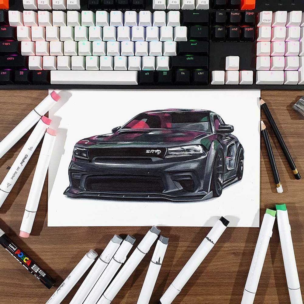 How To Draw A Dodge Charger SRT Hellcat - Realistic Step By Step Drawing Tutorial